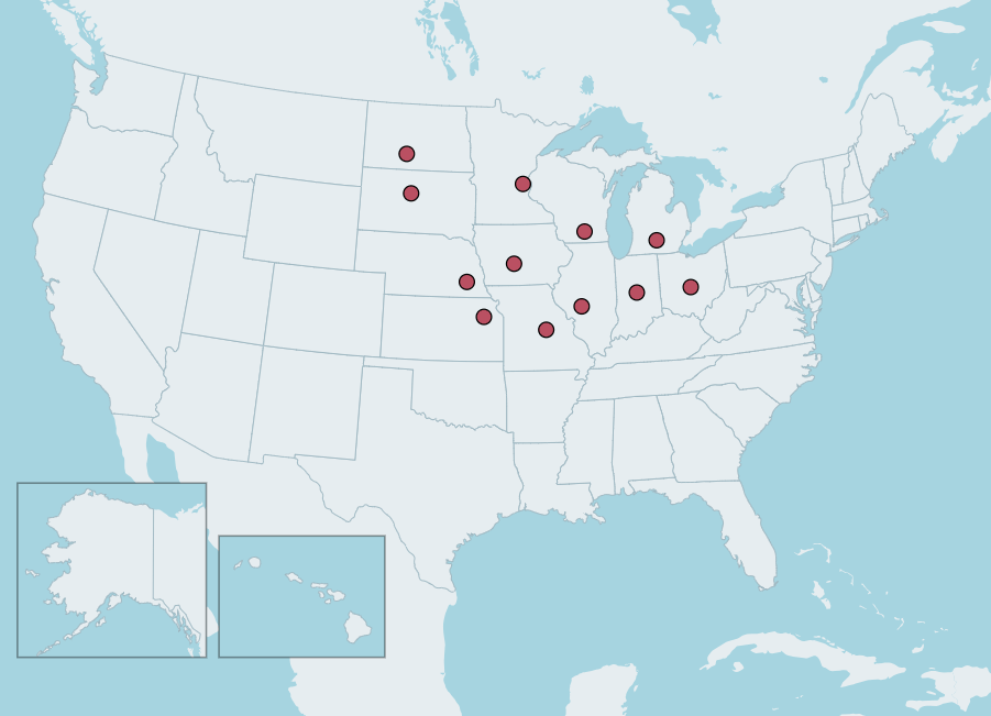 US: State Capitals In The Midwest - Map Quiz Game - Ekvis.com
