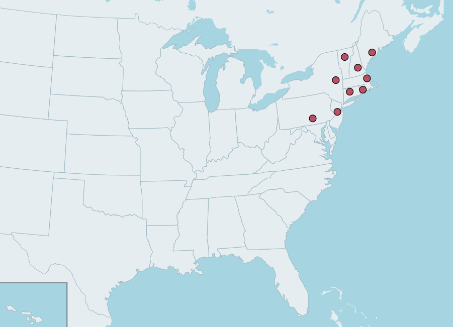 US: State Capitals In The Northeast - Map Quiz Game - Ekvis.com